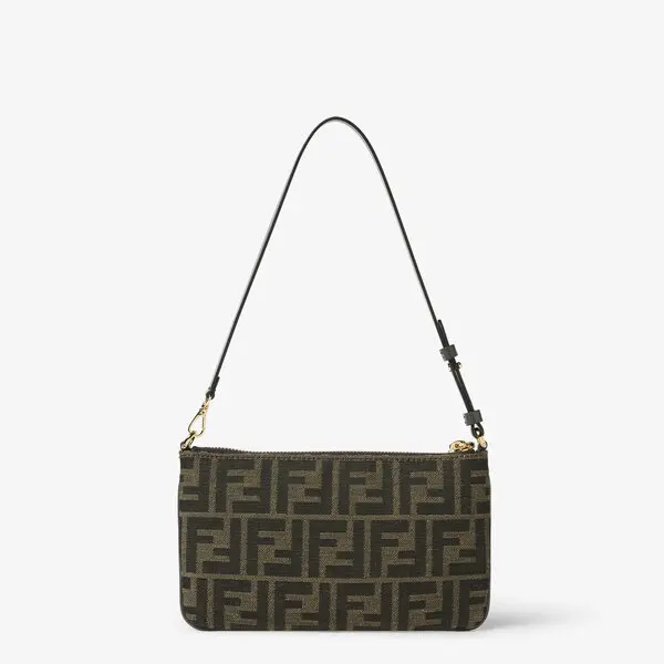 Fendi Tube Flat Pouch Tobacco Brown Ff Jacquard Fabric Pouch